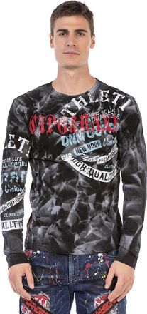 Cipo & Baxx Herren Langarmshirt Rundhals Print Longsleeve Longshirt Sweatshirt CL453 Schwarz XL