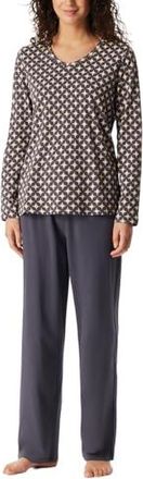 Schiesser Damen Schlafanzug Lang Baumwolle-Nightwear Ensemble de Pijama, Graphite_181986, 46 Femmes