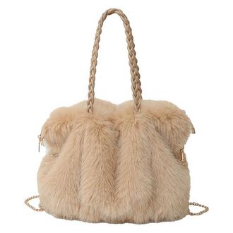 Generic Sac &agrave; bandouli&egrave;re en peluche pour femme et fille, couleur unie, avec cha&icirc;ne en m&eacute;tal, sac &agrave; bandouli&egrave;re pour une utilisation quotidienne &agrave; l&eacute;cole, au 