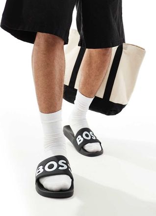 Boss Orange by Hugo Boss BOSS - Aryeh - Pool-Slider in Schwarz-Wei&szlig; mit Logo