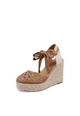 Queen Helena Sandales compens&eacute;es pour femme ZM11049, Camel, 38 EU