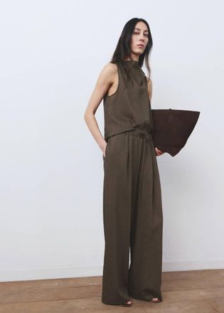 Mango Gestreiftes Schalkragen-Top braun - Damen - S - MANGO