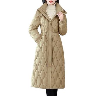 Generic Long manteau dhiver matelass&eacute; chaud &agrave; capuche pour femme, champagne, XXL