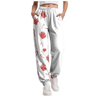 Generic Pantalon de Noël confortable pour femme, jogging élastique taille haute avec imprimé festif, pantalon de survêtement ample avec cordon de serrage pour
