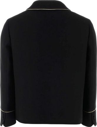 Fendi Wool-Silk with Contrast Piping Blazer - Black