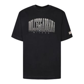 Dolce & Gabbana Schwarzes T-Shirt mit Silber Logo - - Tops - Herren - Schwarzk - 4XL