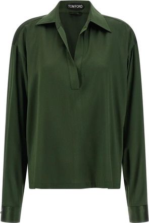 Tom Ford Femme, Blouses et Chemises, Vert, Taille: 40 FR Polo en satin de soie stretch