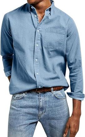 Generic Chemise boutonn&eacute;e &agrave; col &agrave; revers pour homme, chemise d&eacute;contract&eacute;e &agrave; manches longues, chemise minimaliste polyvalente, chemise l&eacute;g&egrave;re et de couleur uni