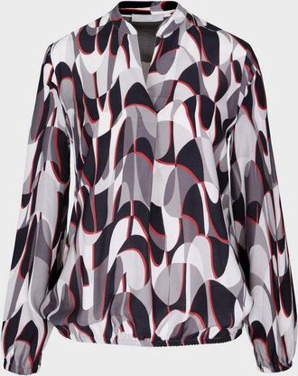bianca Druckbluse ADINA in graphischen Allover-Print und Gummizug am Saum