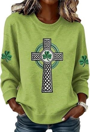 Generic Sweat-shirt vintage pour femme avec imprim&eacute; de la Saint-Patrick et noeud celtique, vert clair, 5XL