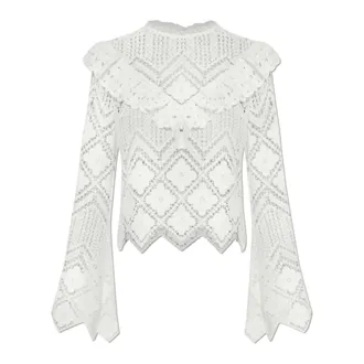 Self Portrait Femme, Blouses et Chemises, Blanc, Taille: 36 FR Haut en dentelle brod&eacute;e au crochet