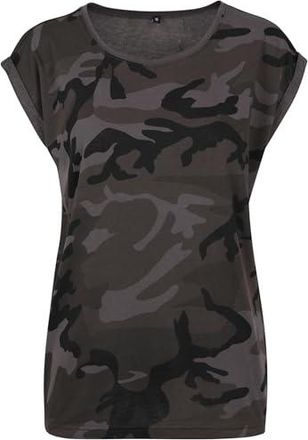 Build Your Brand Femme T-shirt pour Femme Extended Shoulder Camo T shirt, Motif Camouflage Foncé, S EU