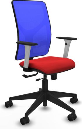 Piqueras y Crespo B&uuml;rostuhl mit wei&szlig;en und schwarzen Armlehnen, h&ouml;henverstellbare Lendenwirbelst&uuml;tze, ausgestattet mit Syncro/Traslack und Schneideschaum, Blau/Rot