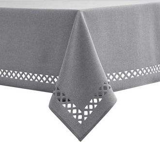 Miulee Nappe Rectangulaire Imperméable 140x240 cm - Design Ajouré en Tissu Lin Résistant - Facile à Nettoyer (Gris Clair)