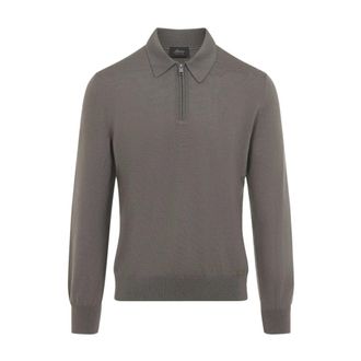 Brioni Langarm Poloshirt mit Rei&szlig;verschluss - - Tops - Herren - Braun - L
