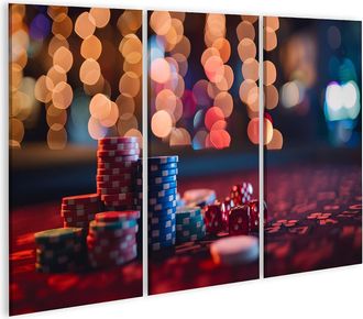 Islandburner Bild auf Leinwand Erfasst lebendige Casino-Nachtszene, Pokerchips, Würfel, beleuchteter Spieltisch, bun Bilder Wandbilder Poster