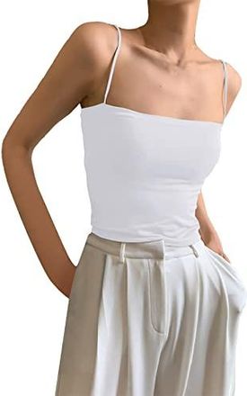 Generic D&eacute;bardeur de course &agrave; pied avec soutien-gorge int&eacute;gr&eacute; pour femme 2025 tendance athl&eacute;tique solide sans manches Y2K en soie glac&eacute;e avec bretelles de spo