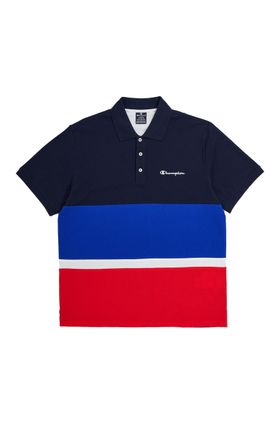 Champion Herren Legacy Retro Sport Polo-Color Block S/S Polohemd, Marineblau/Elektroblau/Rot, Medium
