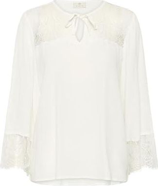 Kaffe Womens Blouse Lace Details Regular Fit Cropped Sleeves V-Notch Neck