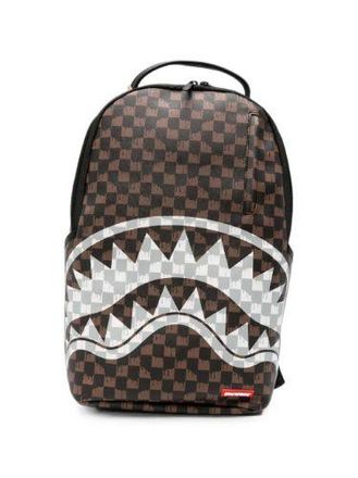 Sprayground Sprayground | Brown And Cream Drip Check Shark Backpack