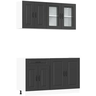 vidaXL 4-tlg. K&uuml;chenschrank-Set Kalmar Schwarz Holzwerkstoff - Vidaxl
