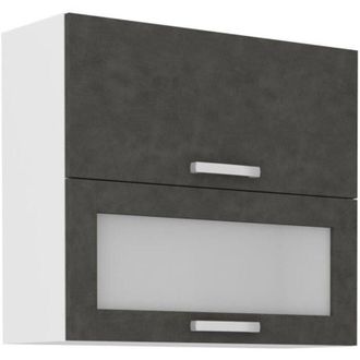Les Tendances Meuble haut 2 portes basculantes - L 80 x P 31,6 x H 72 - Gris mat - LASSEN