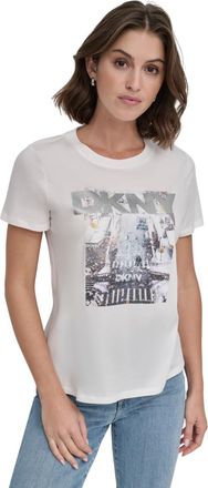 DKNY Womens T-Shirt,DKNY New York Snow P, Ivory,L