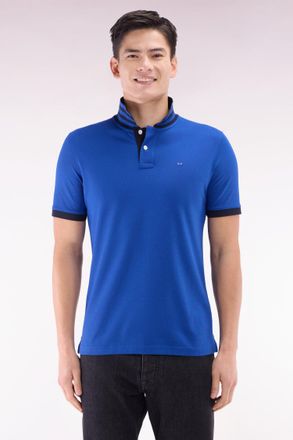 Eden Park Polo &Agrave; Manches Courtes En Piqu&eacute; De Coton Pima Bleu Fonc&eacute; Dessous De Col Cercl&eacute; Coupe Droite