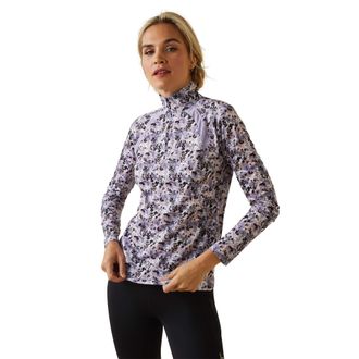 Ariat Womens Sunstopper 2.0 1/4 Zip Baselayer Top Long Sleeve in Grey Camo Floral, Size X-Small, by Ariat