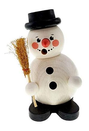 Hess Holzspielzeug 40005 - Kugelr&auml;uchermann aus Holz, Schneemann mit Besen, ca. 12 cm, Dekoration f&uuml;r die Advents- und Weihnachtszeit aus dem Erzgebirge
