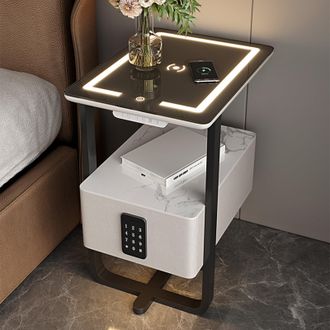 Generic Umweltfreundlicher Nachttisch Mit Schieferplatte Und Kiefernholzrahmen, Geräuschloser Nachttisch Mit Schublade Und Offenem Regal for Schlafzimmer Oder