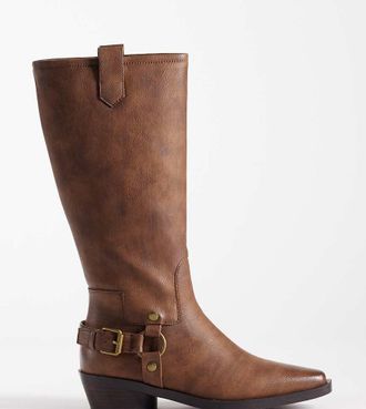 Glamorous Kniehohe Cowboystiefel in Braun, weite Passform-Brown