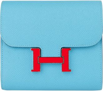 Herm&egrave;s Portemonnaie - Hermes Blue Epsom Leather Constance Compact Wallet - Gr. unisize - in Bunt - f&uuml;r Damen