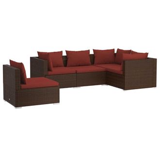 No Brand Maison Exclusive - Set Divani Da Giardino 5 Pz Con Cuscini In Polyrattan Marrone