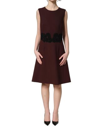 Dolce & Gabbana Womens Maroon Lace Sleeveless Knee Length Dress And Black Virgin Wool Cotton Elastane