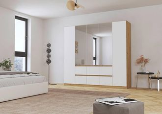 Rauch Orange home24 Drehtürenschrank Mainz 226cm Braun/Weiß/Alpinweiß/Eiche Artisan Dekor mit Spiegeltür/-en