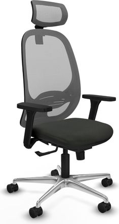 Piqueras y Crespo Gepolsterter Stuhl, schwarz, mit 3D-Armlehnen, h&ouml;henverstellbare Lendenwirbelst&uuml;tze und Kopfteil, h&ouml;henverstellbar und neigbar, Grau/Schwarz