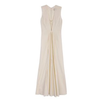 Alysi Femme, Robes, Blanc, Taille: 36 FR Longue robe en popeline de coton avec col en V profond