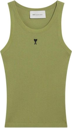 Ami Femme, Tops, Vert, Taille: 38 FR Quota Contrasted Logo Tanktop