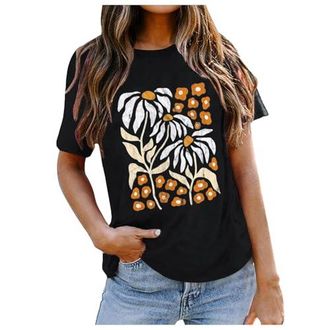 Generic Robes boh&egrave;me 2026 pour femmes, &eacute;t&eacute;, d&eacute;contract&eacute;, festival de musique, imprim&eacute; floral &eacute;tendu, col rond, t-shirt &agrave; manches courtes, Noir, 3XL