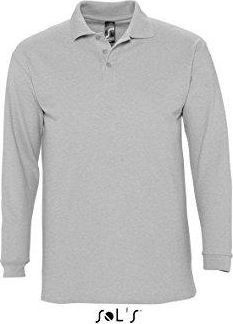 SOLS SolS Podium - Polo Homme à Manches Longues et col boutonné - Coupe cintrée - 100% Coton peigné - Gris Chiné II - XXL