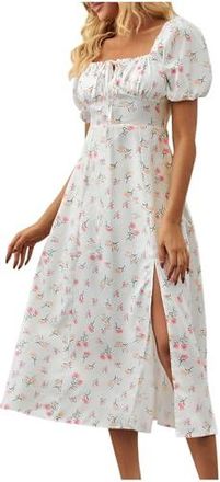 Generic Robes amincissantes d&eacute;t&eacute; 2026 pour femmes, imprim&eacute; floral, coupe ajust&eacute;e, col carr&eacute;, ourlet fendu, robe boh&egrave;me l&eacute;g&egrave;re, rose clair, XXL