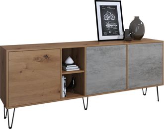 Vladon Sideboard Havana, TV-Schrank mit 3 Türen und 2 offene Fächer, Kommode Made in Germany, Eiche Evoke/Beton Oxid Optik (181,5 x 73 x 35 cm)