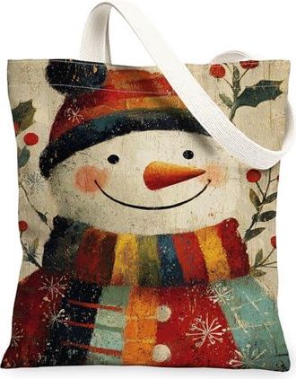 Generic Sacs fourre-tout en toile motif bonhomme de neige, sacs de courses r&eacute;utilisables, vintage, rustiques, l&eacute;gers, lavables, multicolore, 13x15 Inch
