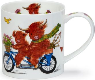 Dunoon Orkney Highland Spin Higland Cows on a Bike Tasse aus feinem Knochenporzellan, 0,35 l