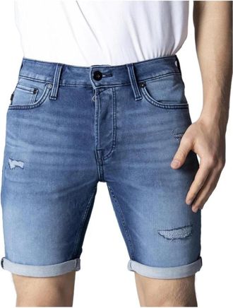 Jack & Jones Homme, Shorts, Bleu, Taille: XS Shorts en jean avec d&eacute;tails us&eacute;s et ourlet brut