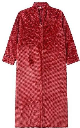 Generic Peignoir en polaire corail avec fermeture &eacute;clair pour homme - Robe de chambre en polaire douce - Longue et moelleuse - Super douce - S&eacute;chage rapide, R