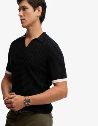 Superdry Johnny - Polo en maille avec col - Noir