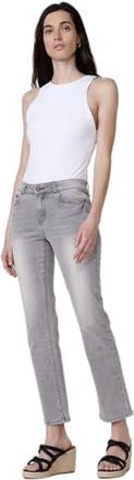 Kor&ouml;shi Pantalon long en jean droit avec fermeture &eacute;clair et bouton pour femme, couleur gris denim gris, gris, 42
