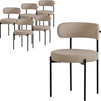 ML Design ML-Design Esszimmerst&uuml;hle 6er Set, K&uuml;chenstuhl aus Teddystoff Braun, Wohnzimmerstuhl mit R&uuml;ckenlehne, Polsterst&uuml;hle mit schwarzen Metallbeinen, Lounge